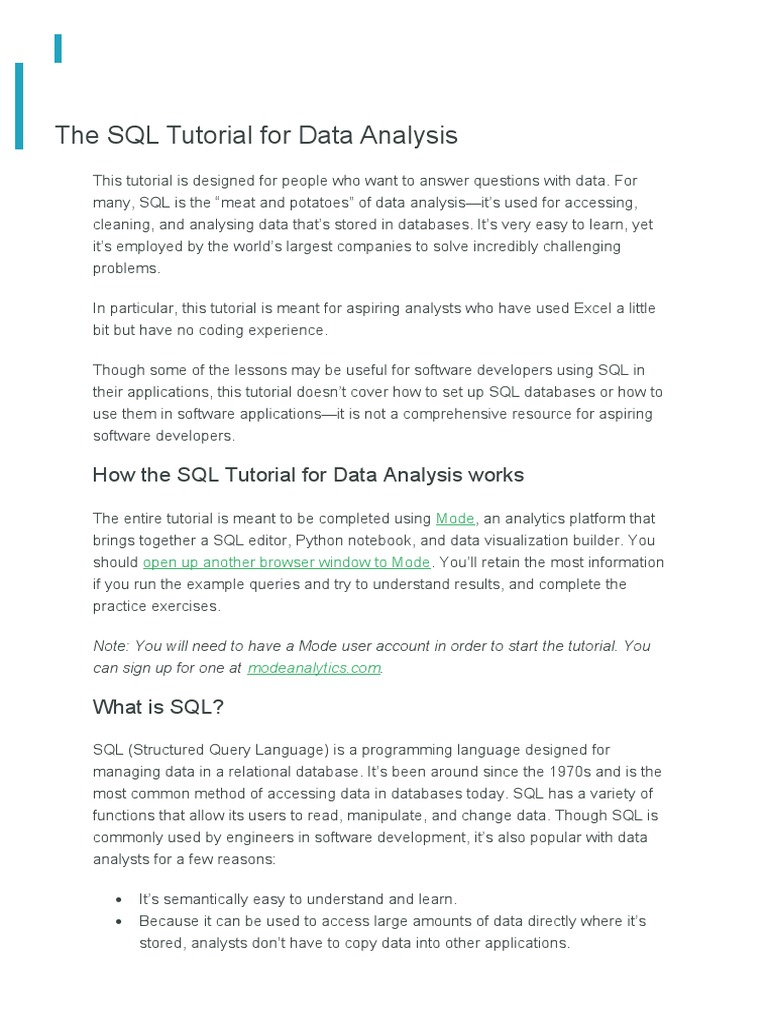 The SQL Tutorial For Data Analysis v2 | PDF | Sql | Databases