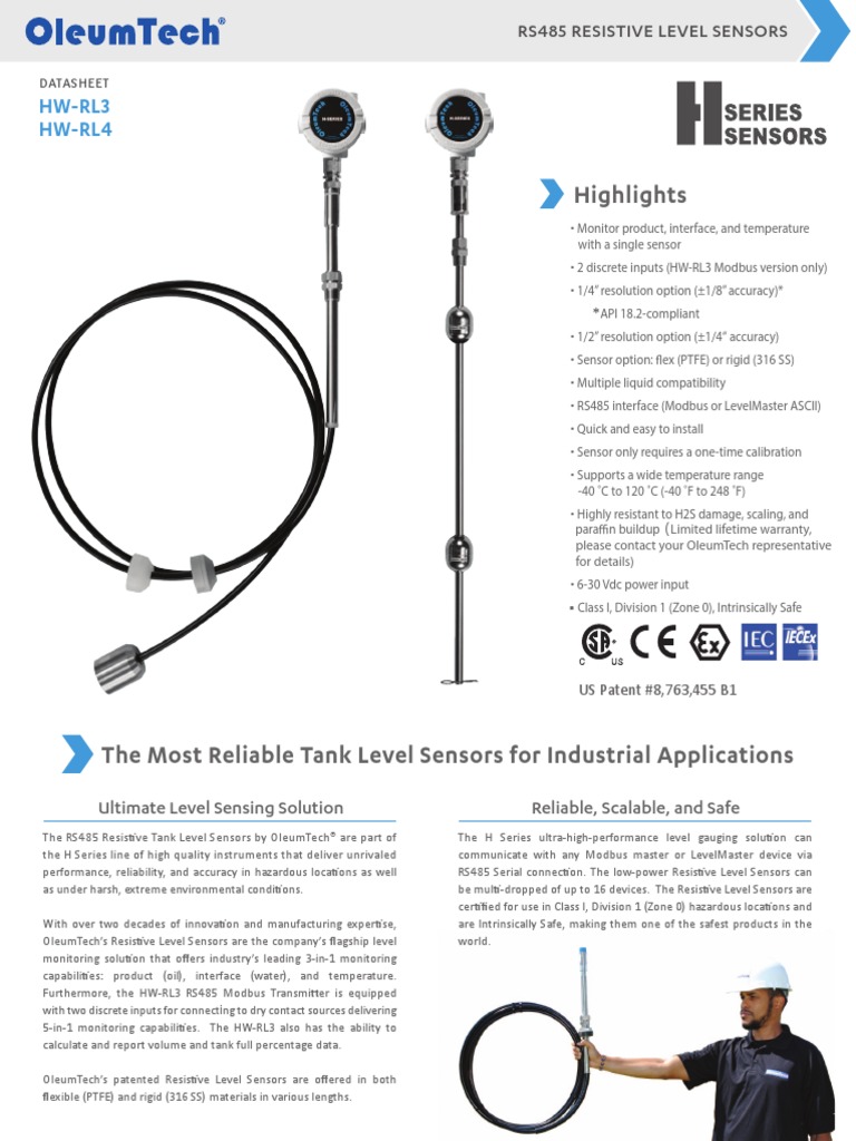 RS485 Resistive Level Sensors | PDF | Sensor | Manufactured Goods