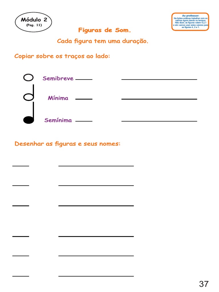 Atividade 3 - Figuras de Som Semibreve, Minima e Seminima | PDF