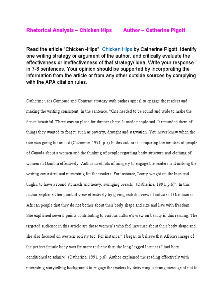 Rhetorical Analysis - Chicken Hips Author - Catherine Pigott | PDF ...