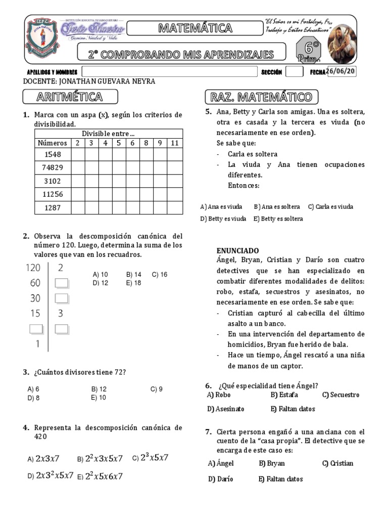 2° Comprobando Mis Aprendizajes - Mate Ii Bim | PDF | Violencia | Agitación