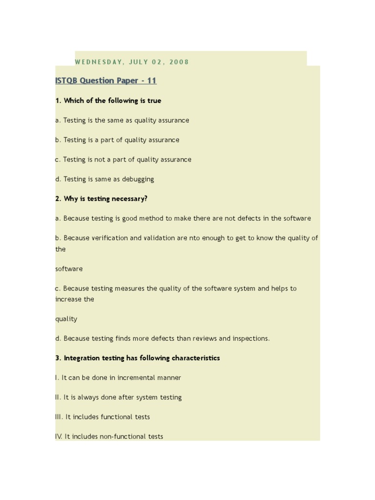 ISTQB Question Paper - 11 | PDF