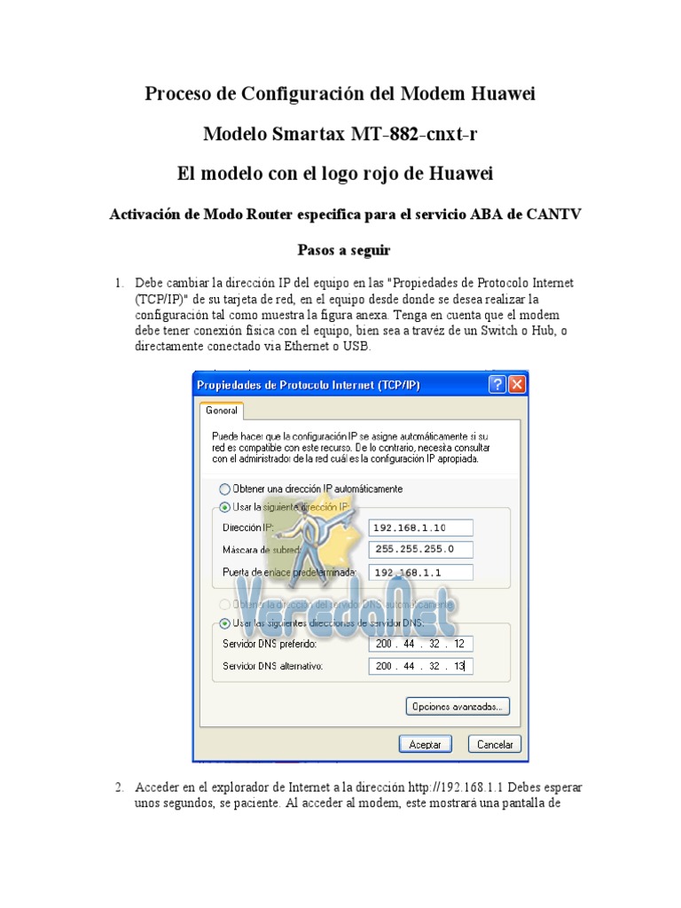 Configuración del Modem Huawei MT-882 | PDF | Finanzas y dinero ...
