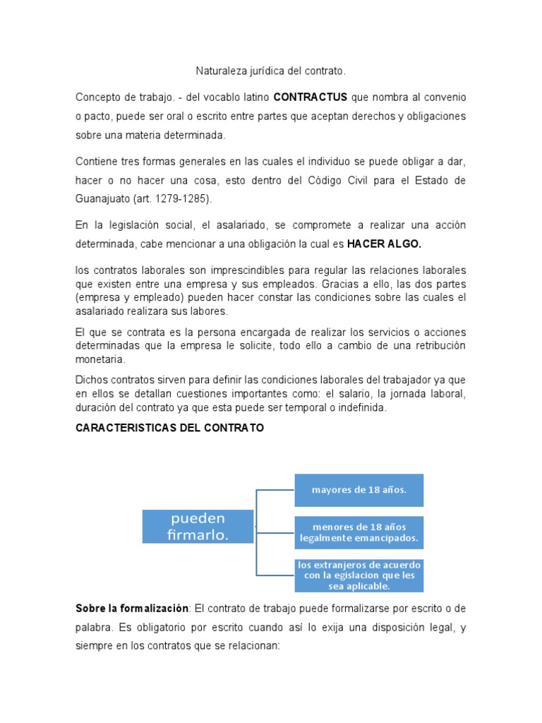 Naturaleza Juridica Del Contrato, Derecho Laboral. | PDF | Derecho laboral | Relaciones laborales