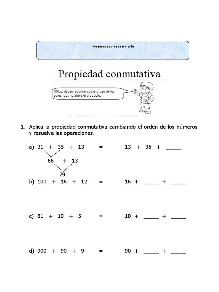 Hojas De Trabajo Sobre La Propiedad Conmutativa De La Suma Para Primer ...