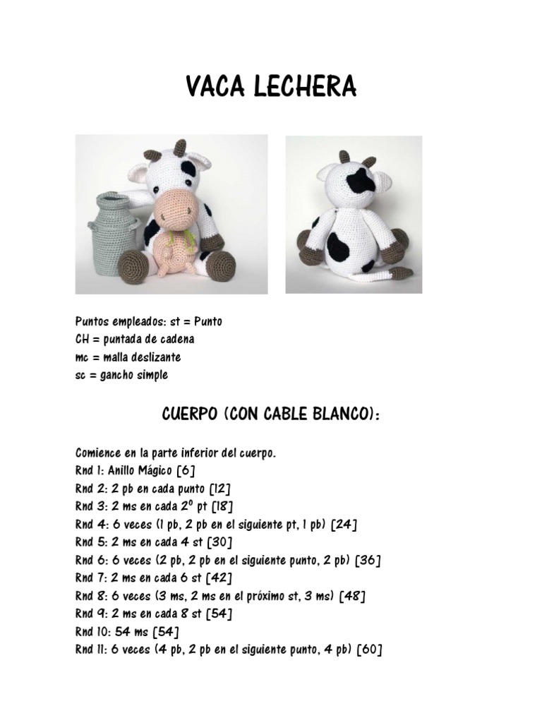 Vaca Lechera Patron en Español | PDF | Costura | Artesanías