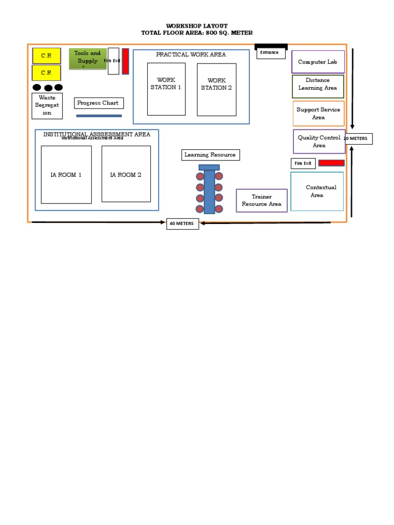 Workshop Layout Total Floor Area: 800 Sq. Meter: Fire Exit Entrance | PDF