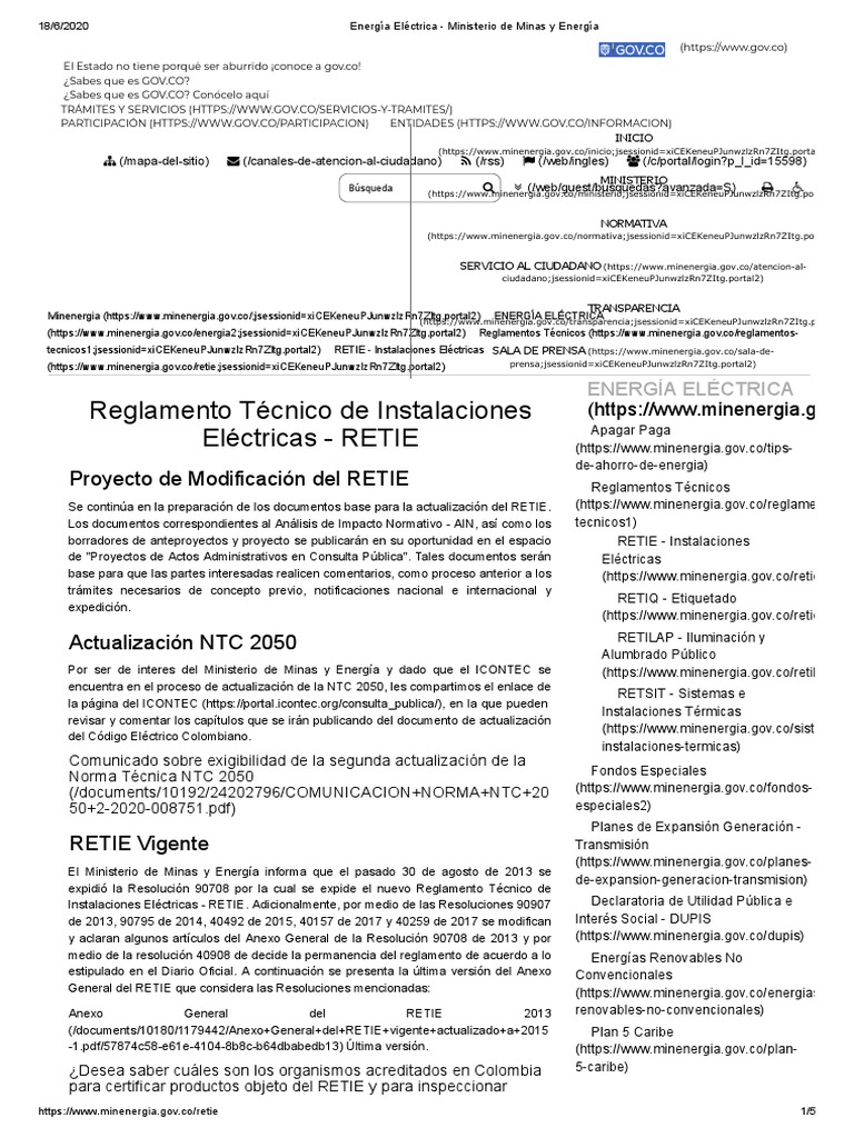 Reglamento Tecnico de Instalaciones Electricas Retie PDF | PDF | Universidad | Colombia