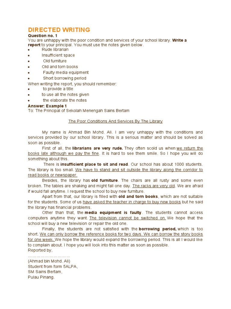 Directed Writing: Question No. 1 Report To Your Principal. You Must Use ...