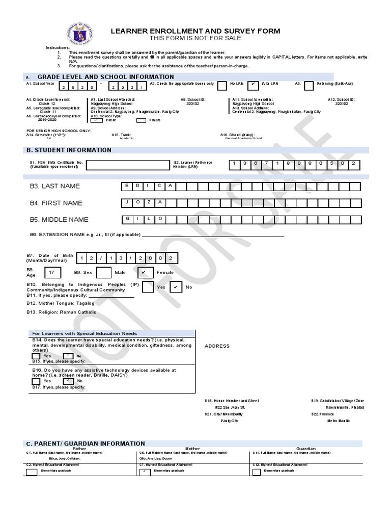 Learner Enrollment Survey Form | PDF