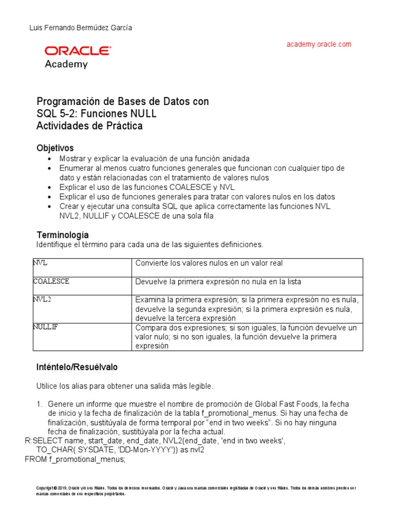DP 5 2 Practice Esp | PDF | SQL | Bases de datos