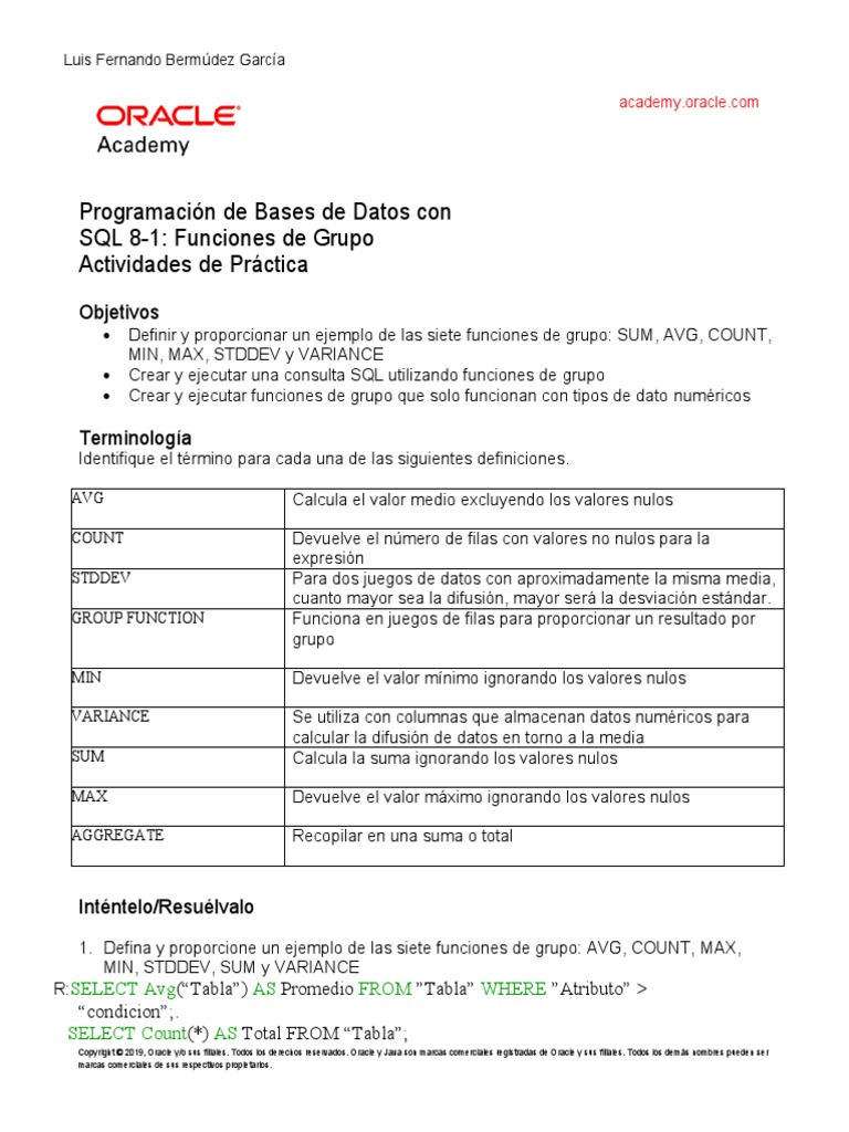 DP 8 1 Practice Esp | PDF | SQL | Gestión de datos