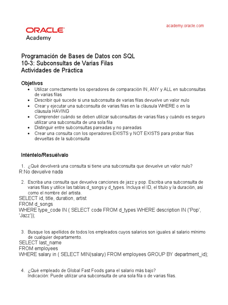 DP 10 3 Practice Esp | PDF | SQL | Informática
