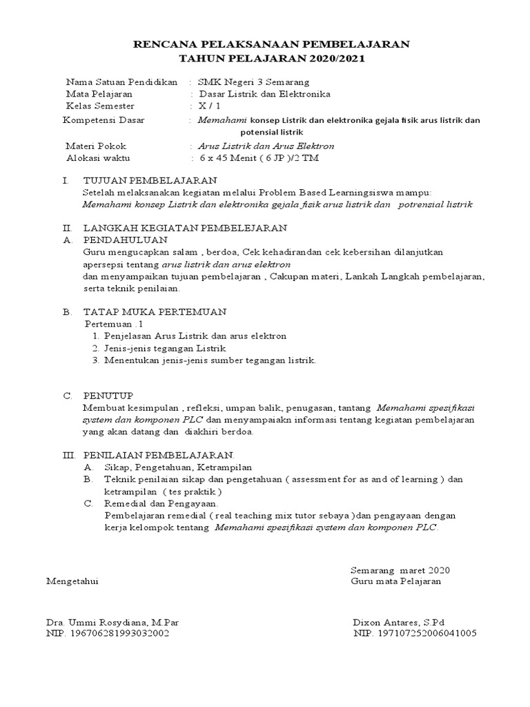 CONTOH RPP 1 LEMBAR Dixon | PDF | Teknologi & Rekayasa