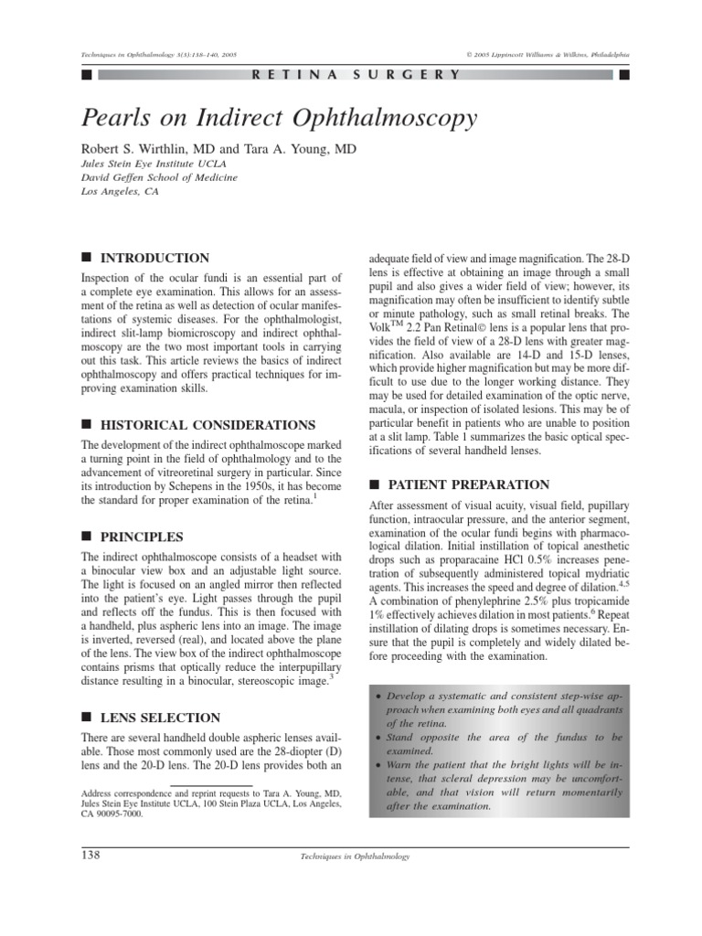 Pearls of Indirect Ophthalmoscopy Techniques | PDF | Lens (Optics ...