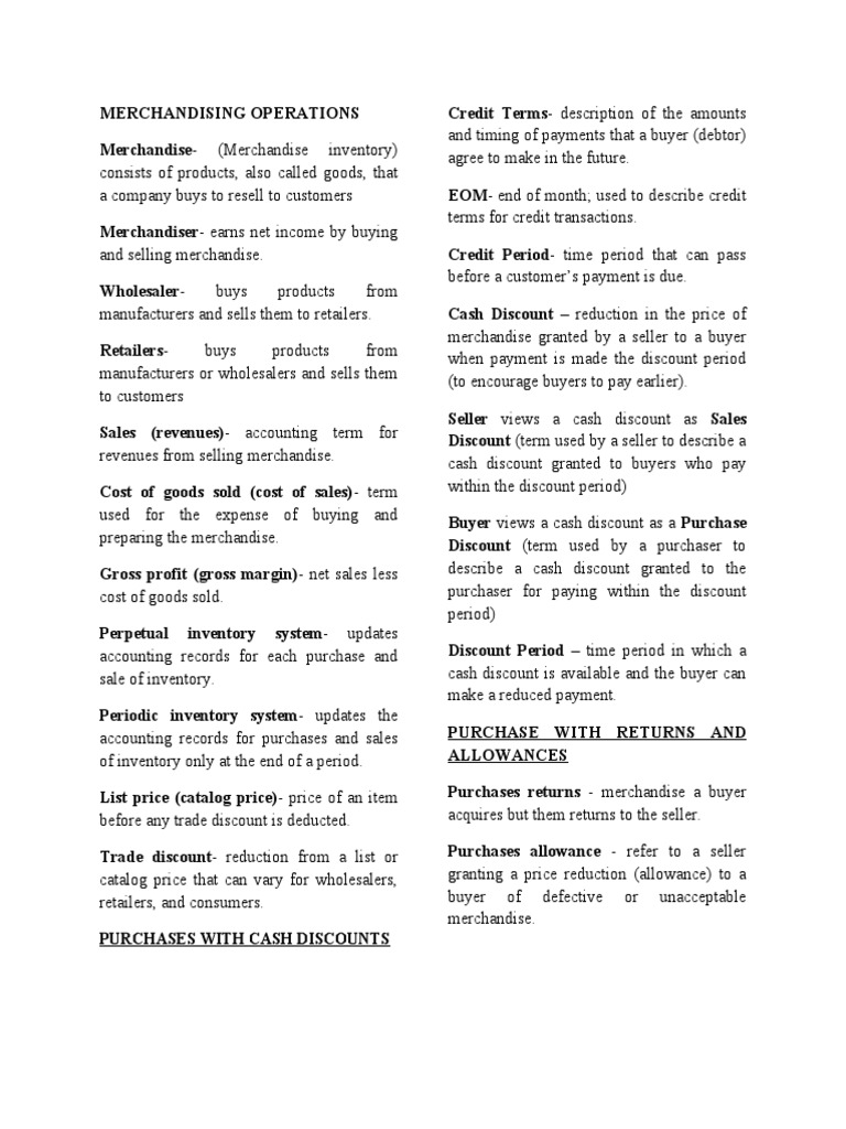 Merchandising Notes | PDF | Discounts And Allowances | Merchandising
