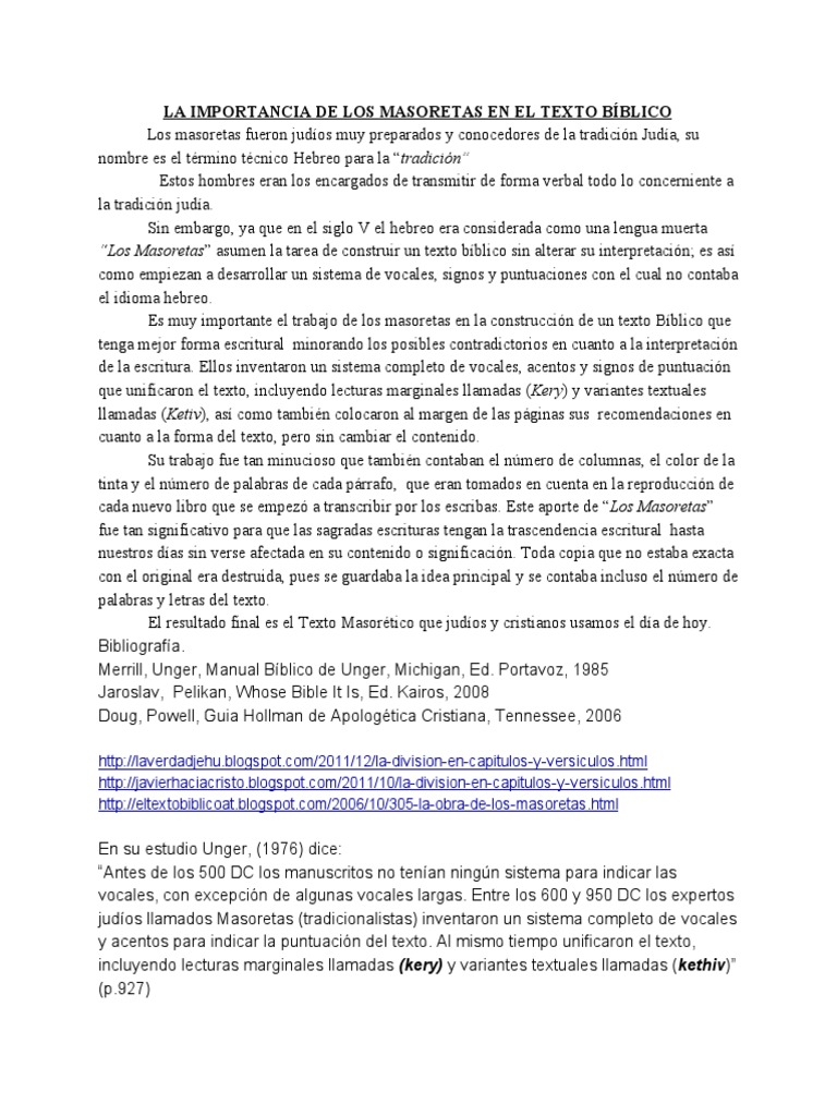 Masoretas: Claves del Texto Bíblico | PDF | Biblia | Escritura