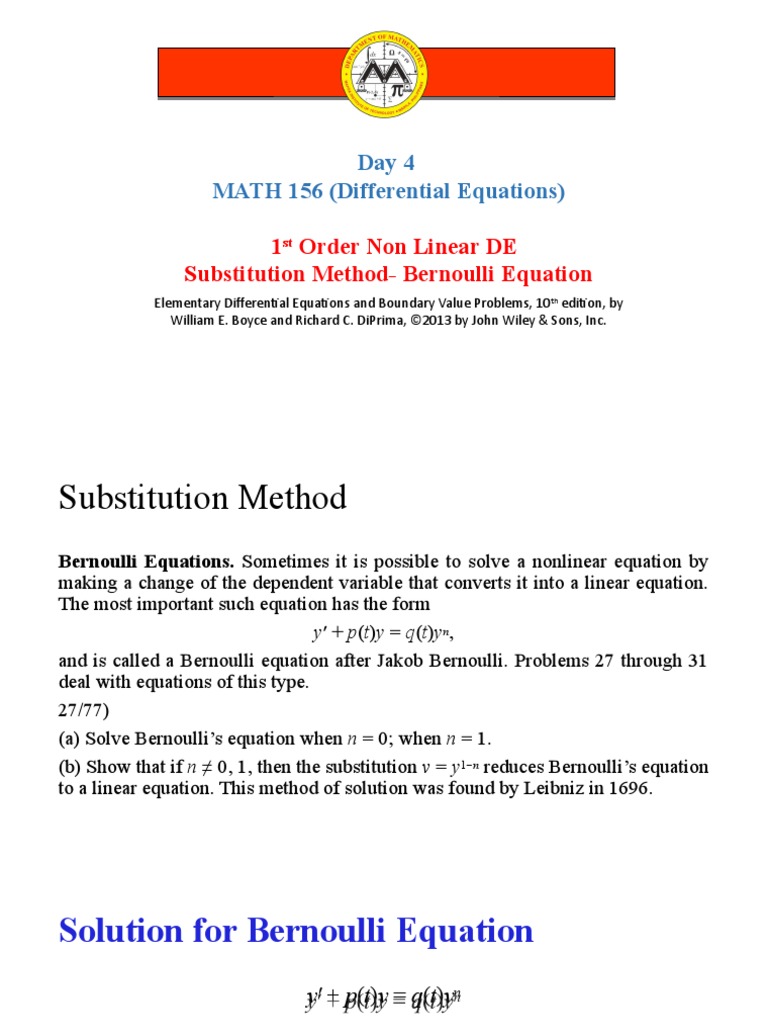 Day 4 MATH 156 (Differential Equations) : 1 Order Non Linear DE ...