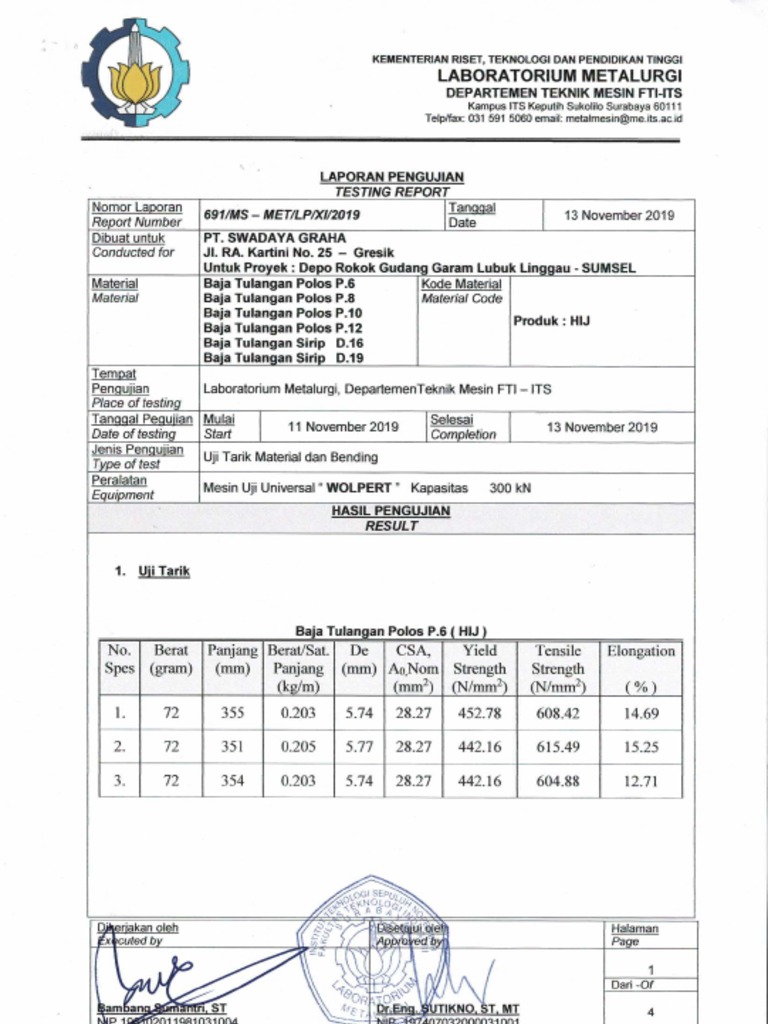 Laporan Hasil Tes Material Besi Ex. Hanil Jaya Steel | PDF