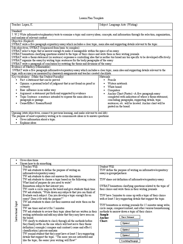 5 Paragraph Essay Lesson Plan | PDF | Essays | Brainstorming