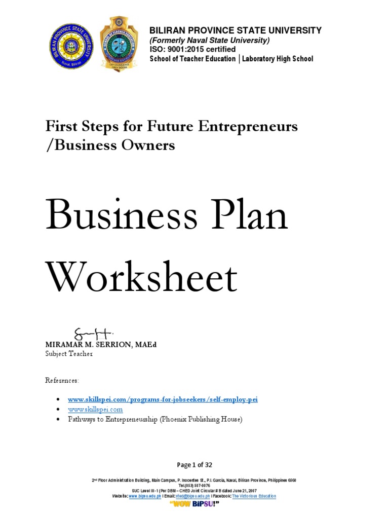 As PDF - Business Plan Worksheet | PDF | Entrepreneurship | Worksheet