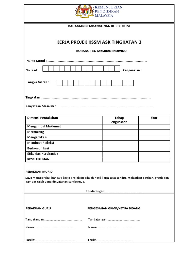 Contoh 1 Kerja Kursus ASK T3 | PDF