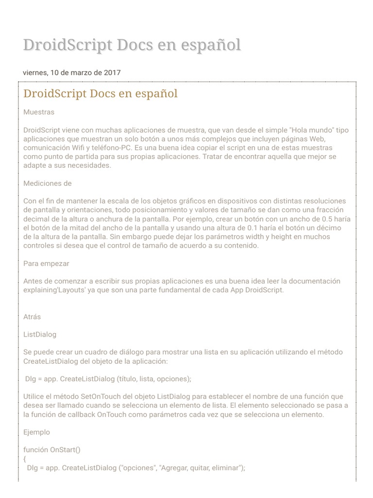 DroidScript Docs en Español - Marzo 2017 PDF | PDF | Aplicación movil | Devolución de llamada ...