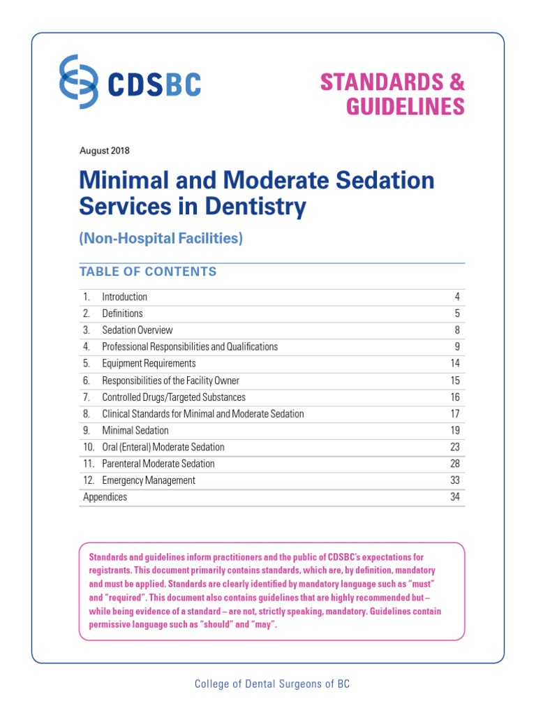 Minimal Moderate Sedation Standards | PDF | Dentistry | Anesthesia