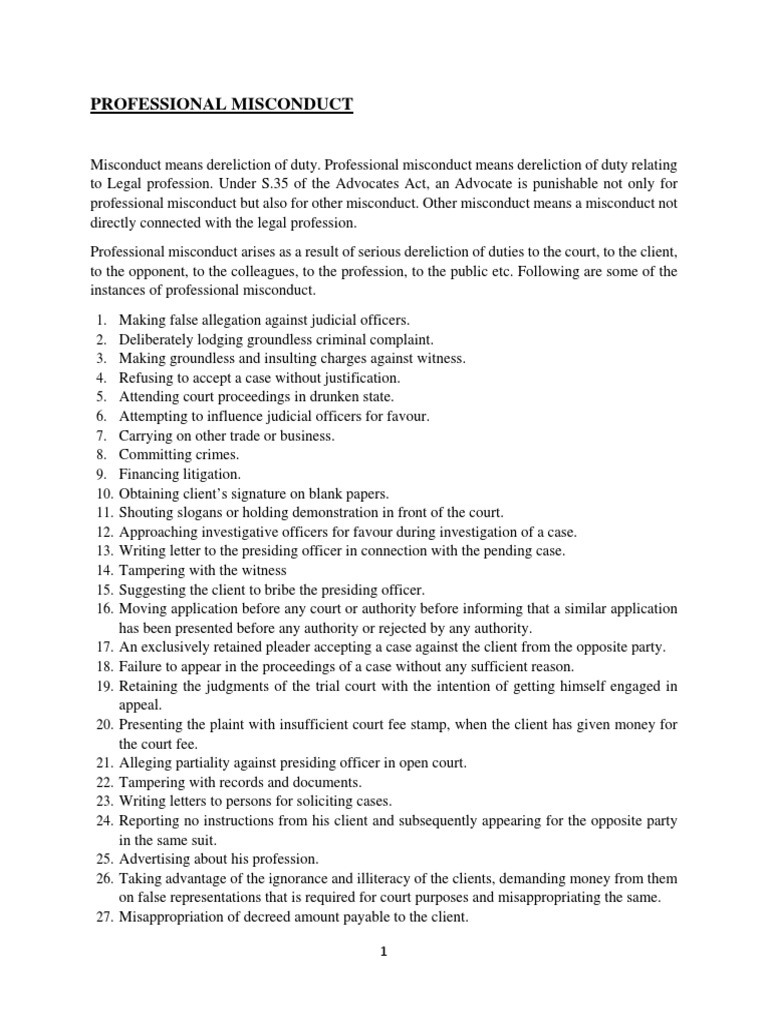 Professional Misconduct of Advocates | PDF | Advocate | Supreme Court ...