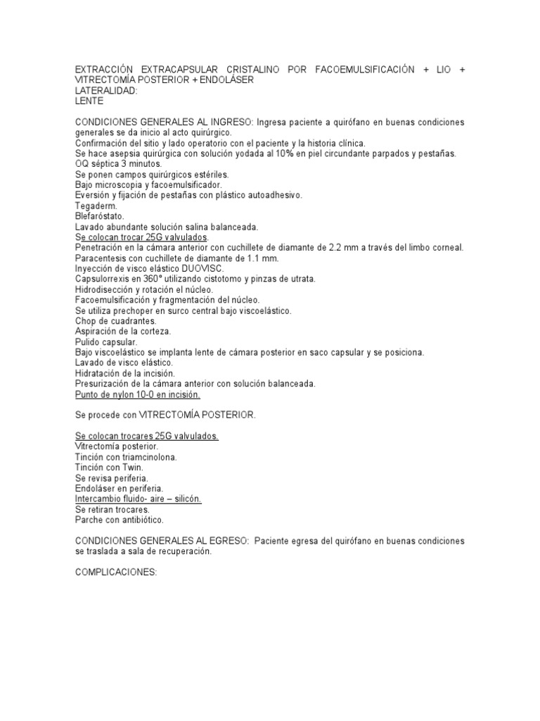 Cirugía Ocular Completa con Faco y Vitrectomía | PDF | Ciencia y ...