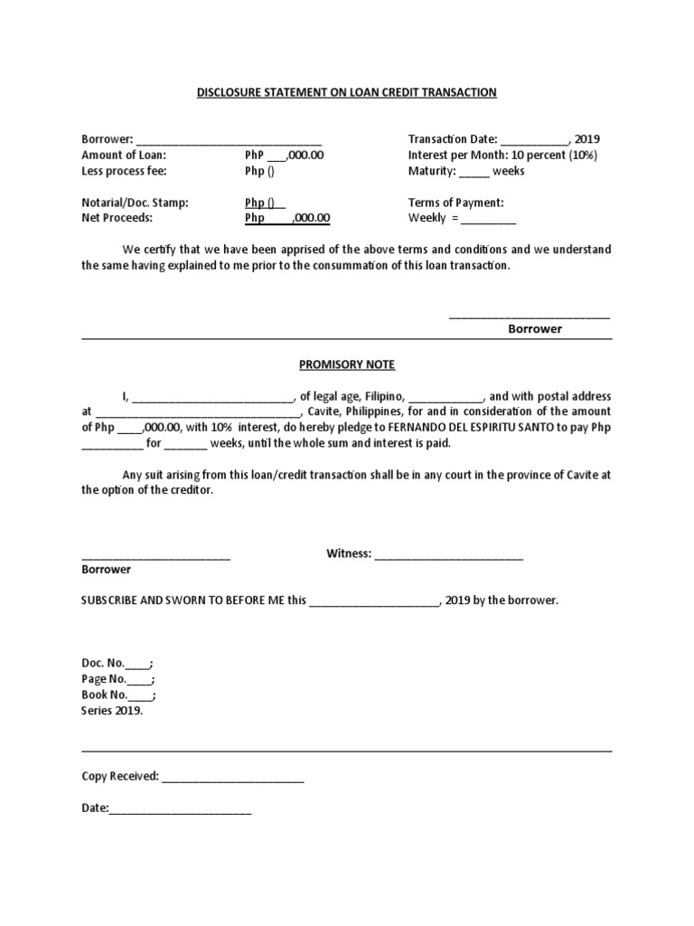 DISCLOSURE Statement Sample | PDF