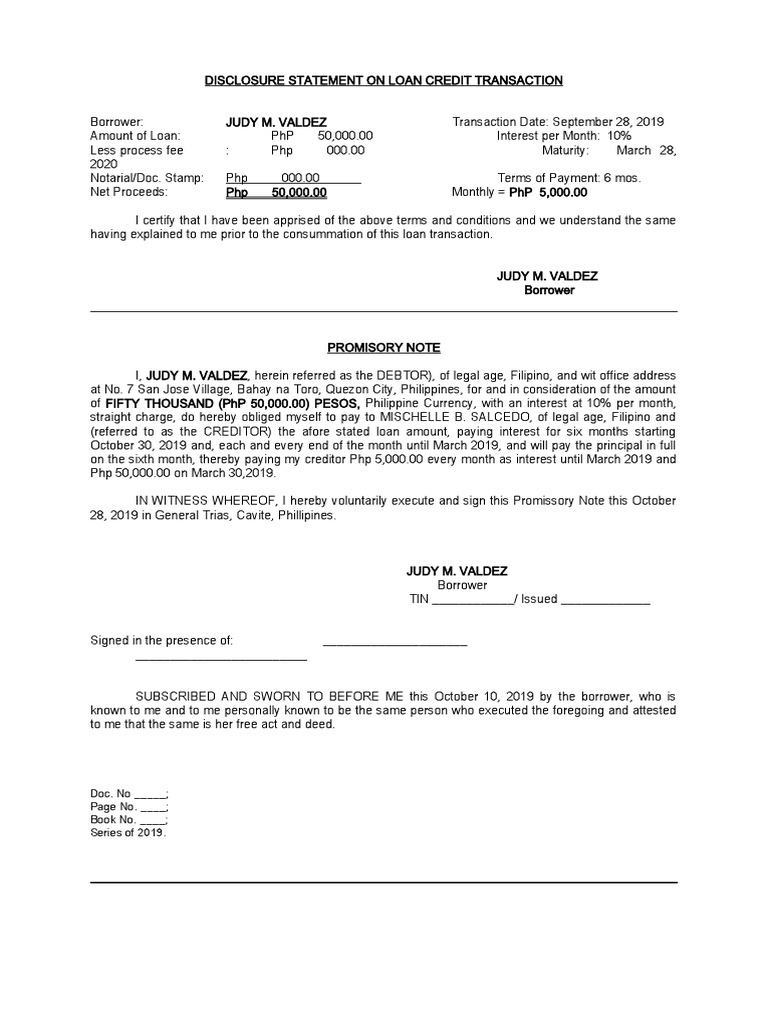 Disclosure Statement On Loan Credit Transaction | PDF | Debtor ...
