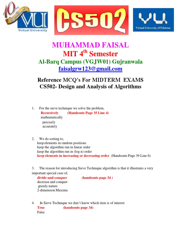 Sieve Technique and Selection Algorithm Analysis | PDF | Time ...