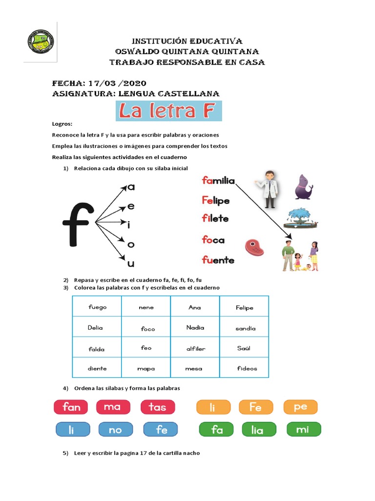 Guía La Letra F | PDF | Artes del Lenguaje y Comunicación