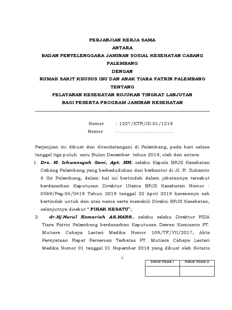 2 - A - Template - PKS - RS - Khusus - 2019 RS TIARA FATRIN | PDF