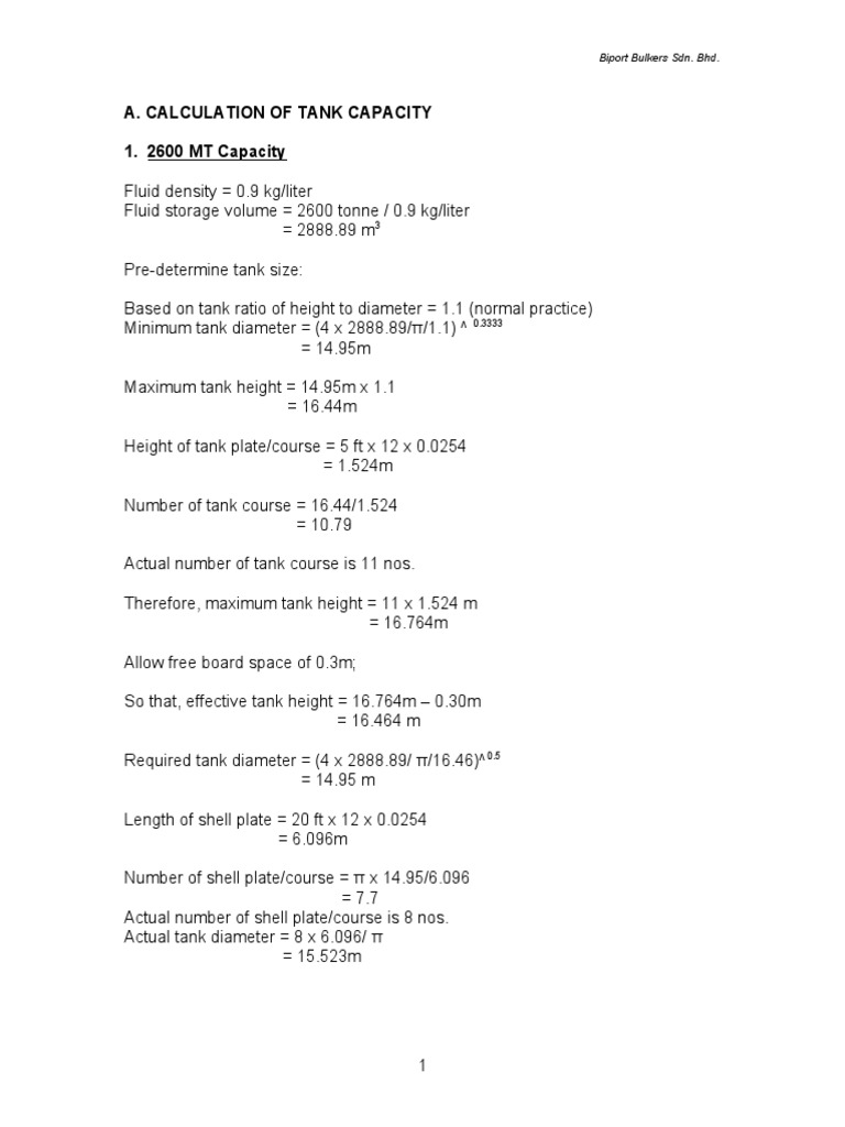 Tank Capacity Calculations for Biport Bulkers | PDF | Litre | Volume
