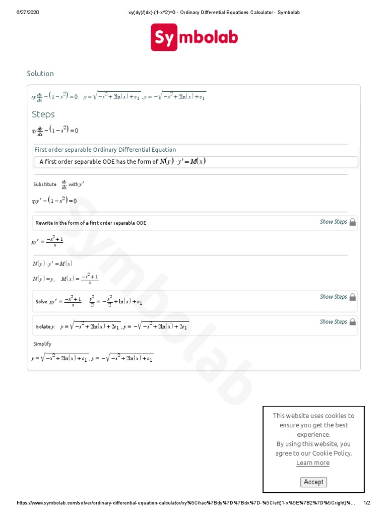 Separable ODE Solution with Symbolab | PDF | Ordinary Differential ...