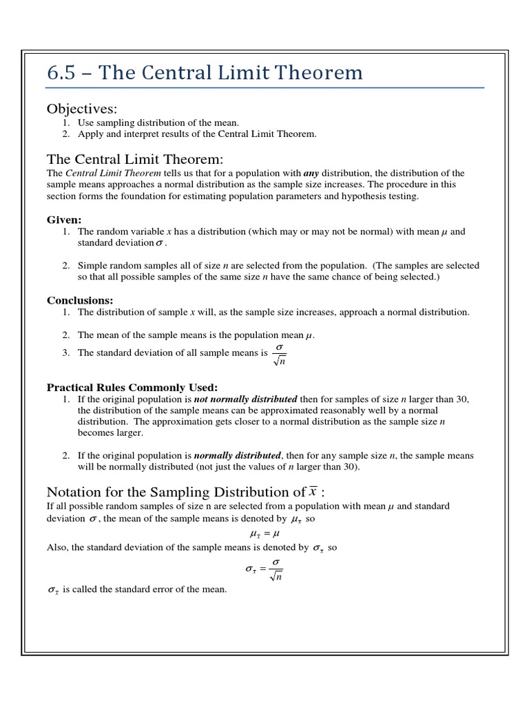 6 5 The Central Limit Theorem | PDF | Normal Distribution | Sample Size ...