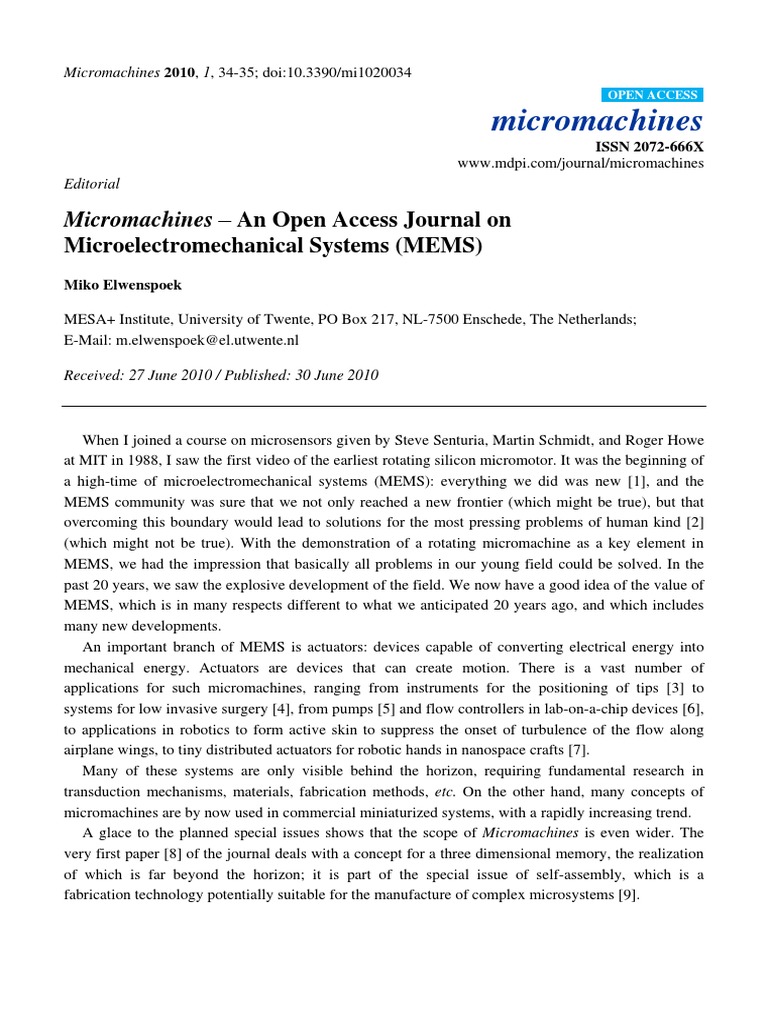 Overview of Micromachines Journal | PDF | Microelectromechanical ...