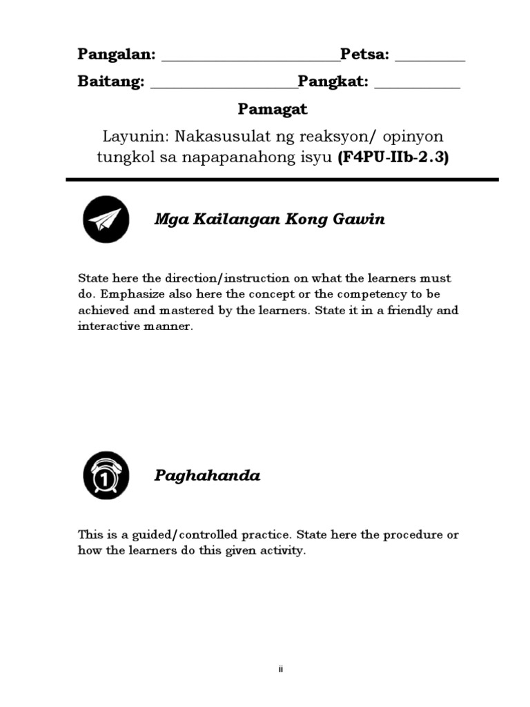Template-Activity-Sheet-Filipino 4-6 | PDF