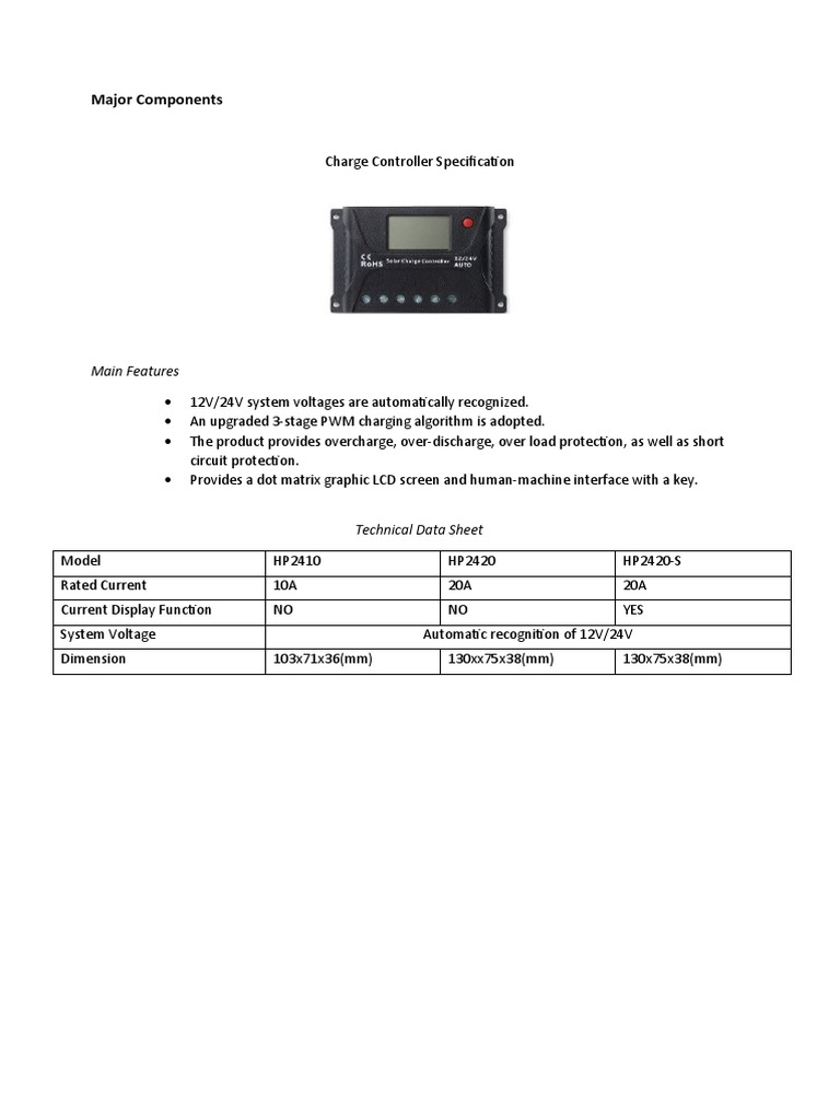Major Components Charge Controller Inverter | PDF