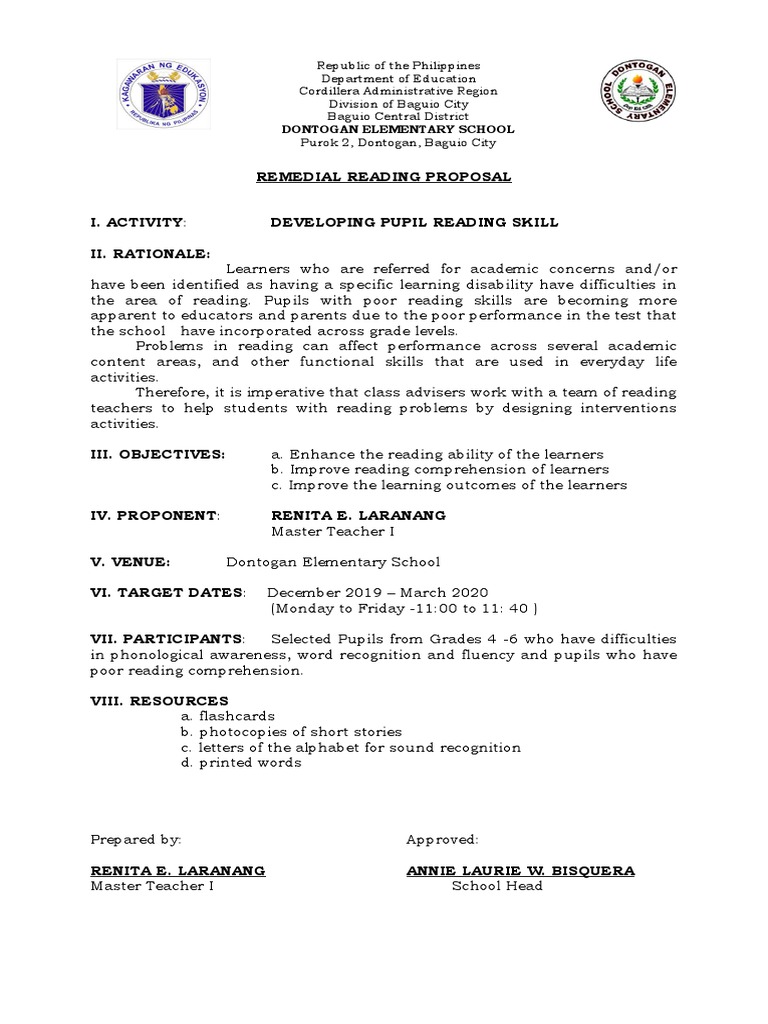 Remedial Reading Proposal | PDF | Reading Comprehension | Education Theory