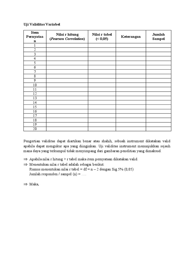 Uji Validitas Variabel | PDF