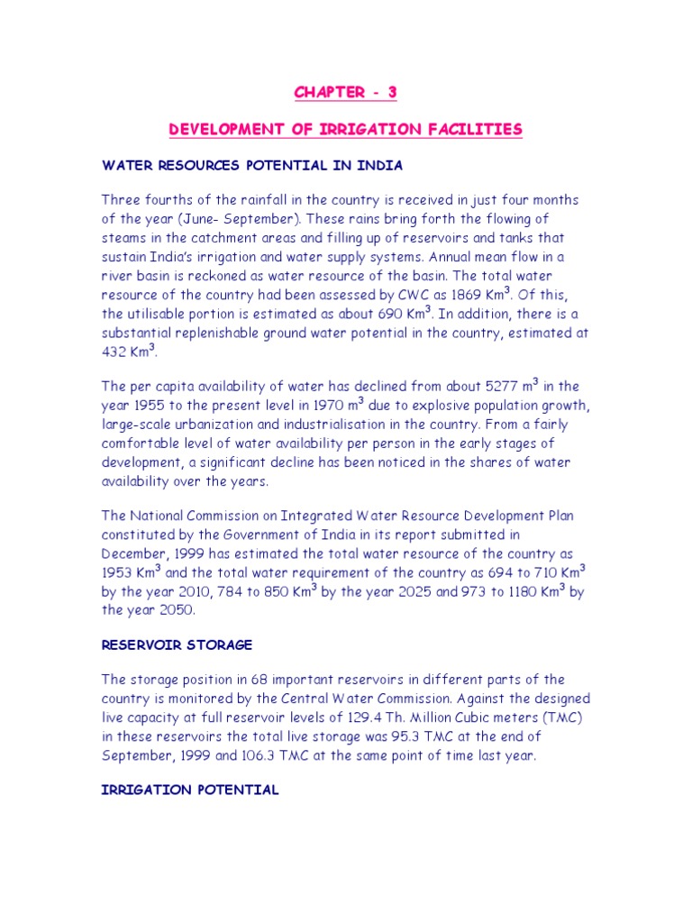 Chapter - 3 Development of Irrigation Facilities | PDF | Water ...