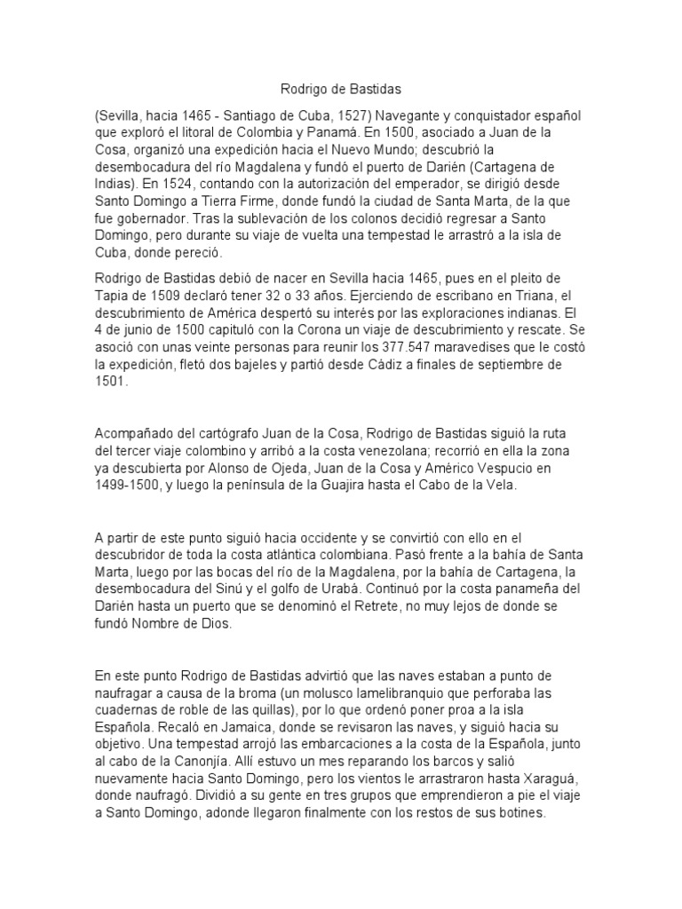 Exploraciones de Rodrigo de Bastidas | PDF | Colonización española de ...