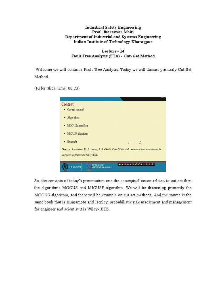 Lecture 14 - FAULT TREE ANALYSIS (FTA) - Cut-Set Method | Download Free ...