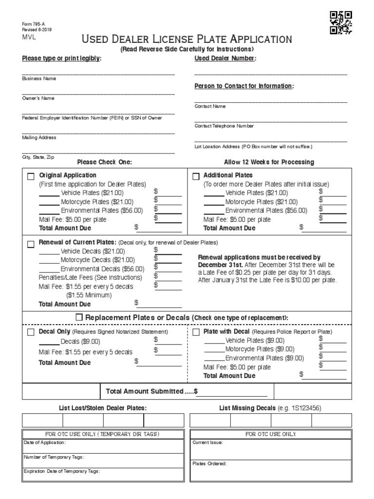 Used Dealer License Plate Application: Replacement Plates or Decals ...