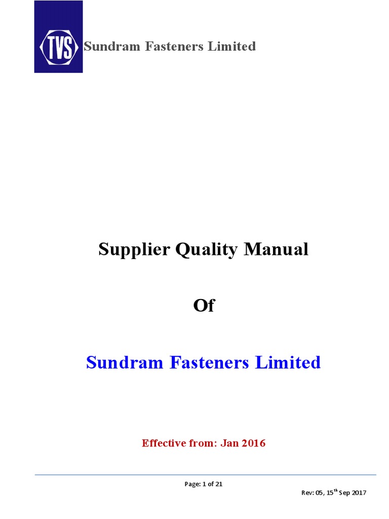 Supplier Quality Manual: Sundram Fasteners Limited | PDF | Calibration ...