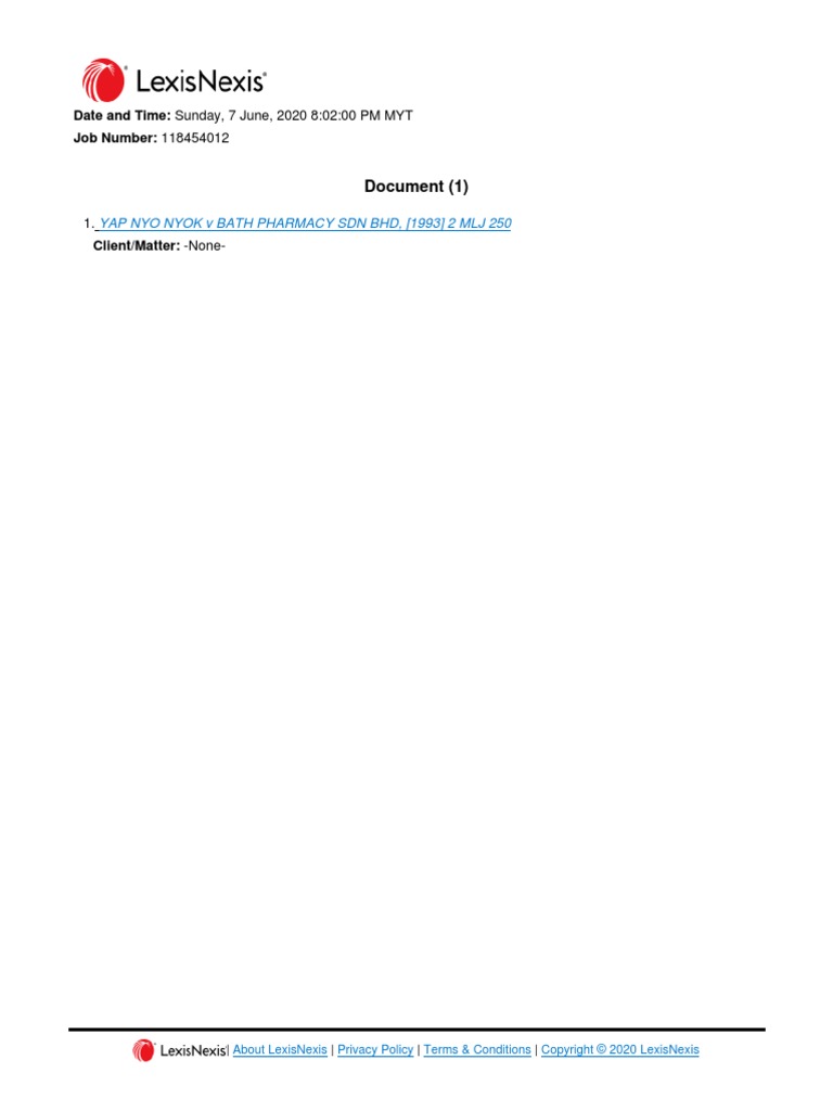 Yap Nyo Nyok V Bath Pharmacy SDN BHD, (1993) 2 MLJ 250 | PDF | Lease ...