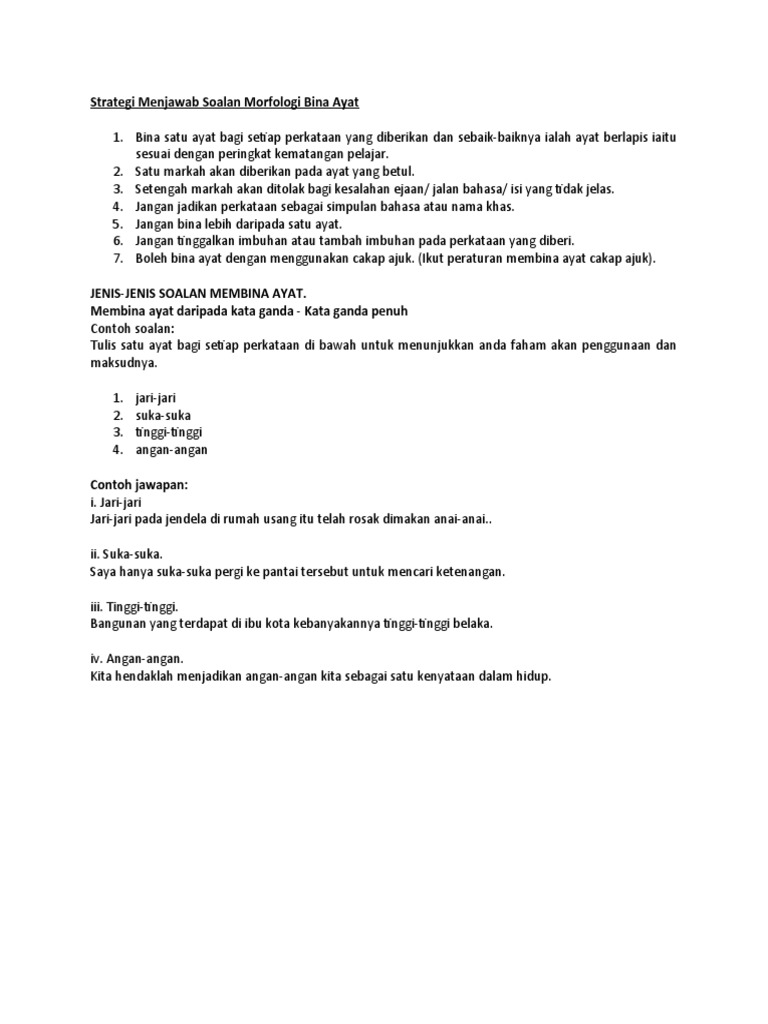 Strategi Menjawab Soalan Morfologi Bina Ayat | PDF
